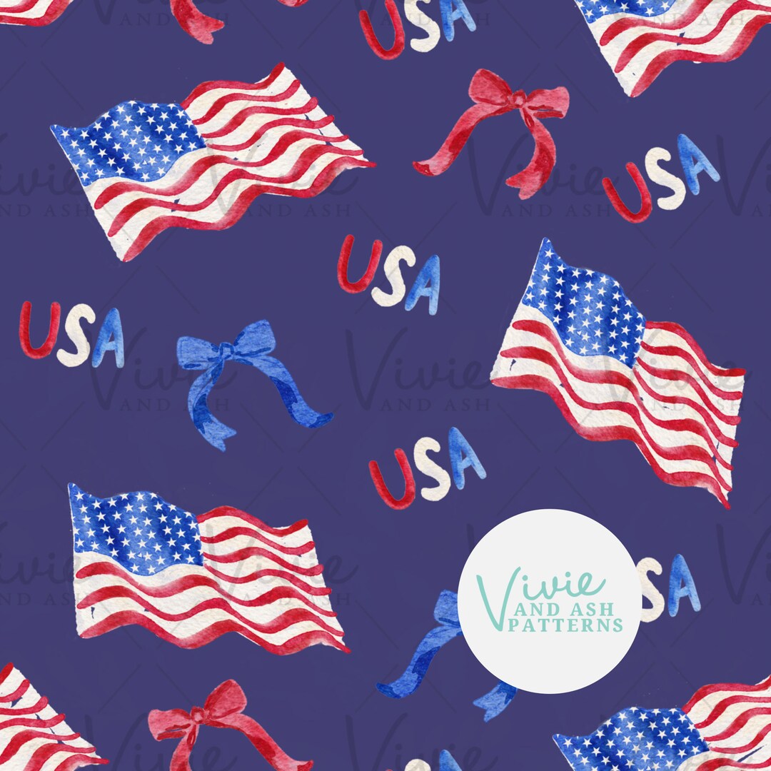 Red White and Blue Flags Seamless Repeating Pattern, USA Bow Pattern ...