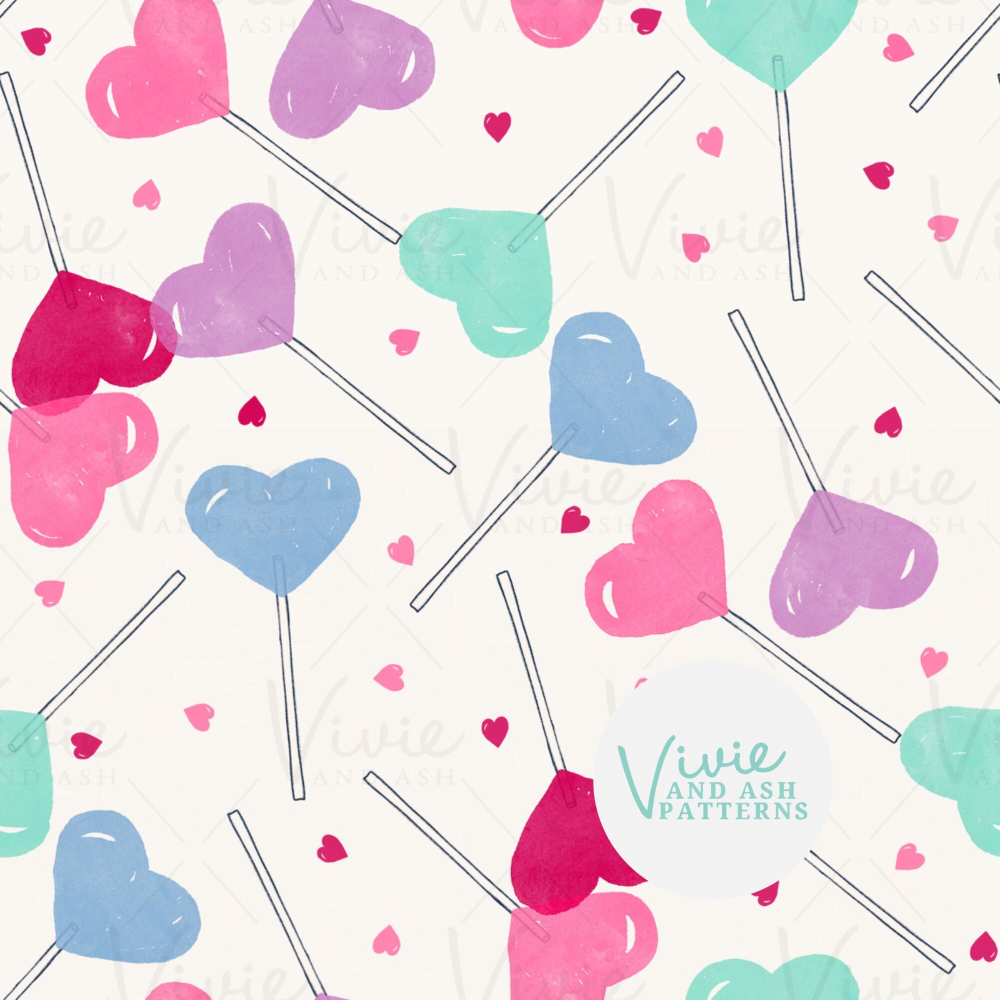 Watercolor Valentine Lollipops Seamless Repeating Pattern, Valentine ...