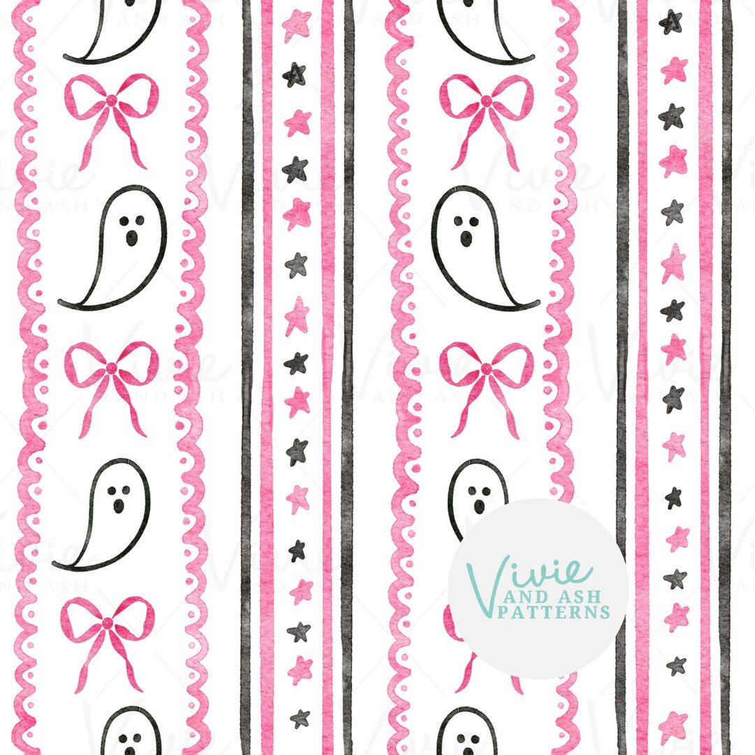 Pink Ghosts and Bows Halloween Seamless Pattern by Vivieandash ...