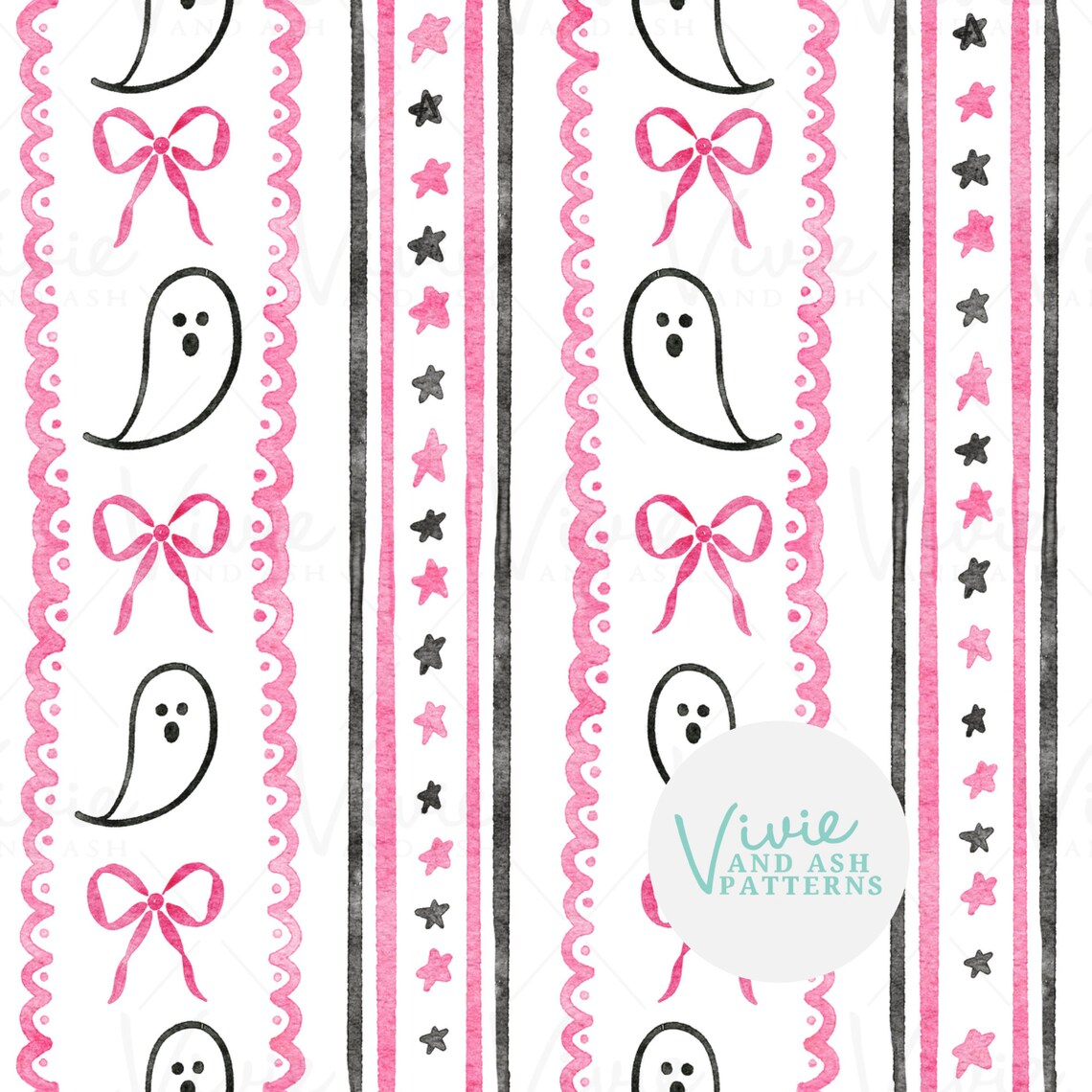 Pink Ghosts and Bows Halloween Seamless Pattern, Seamless Fall Repeat ...