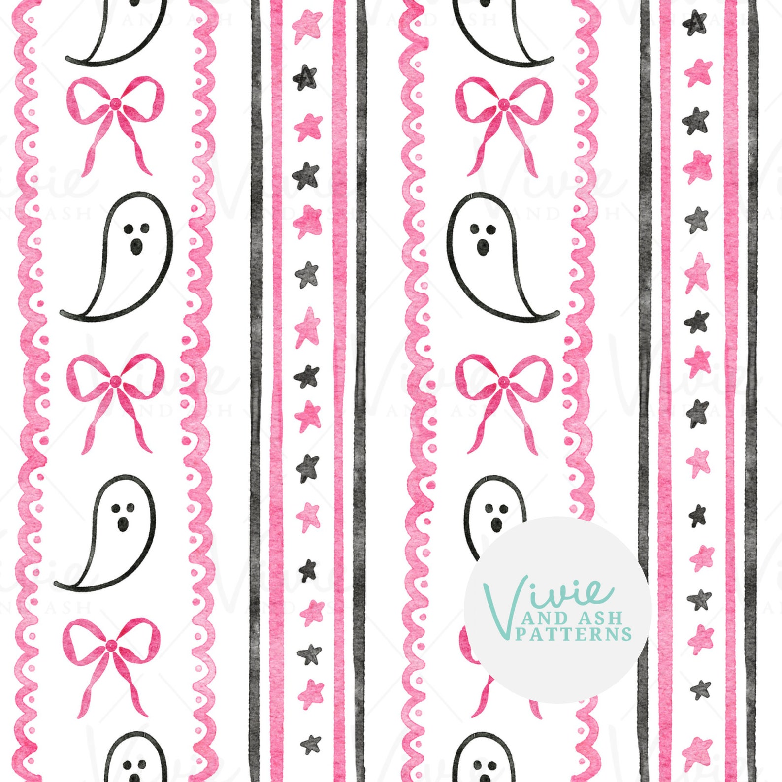 Pink Ghosts and Bows Halloween Seamless Pattern, Seamless Fall Repeat ...