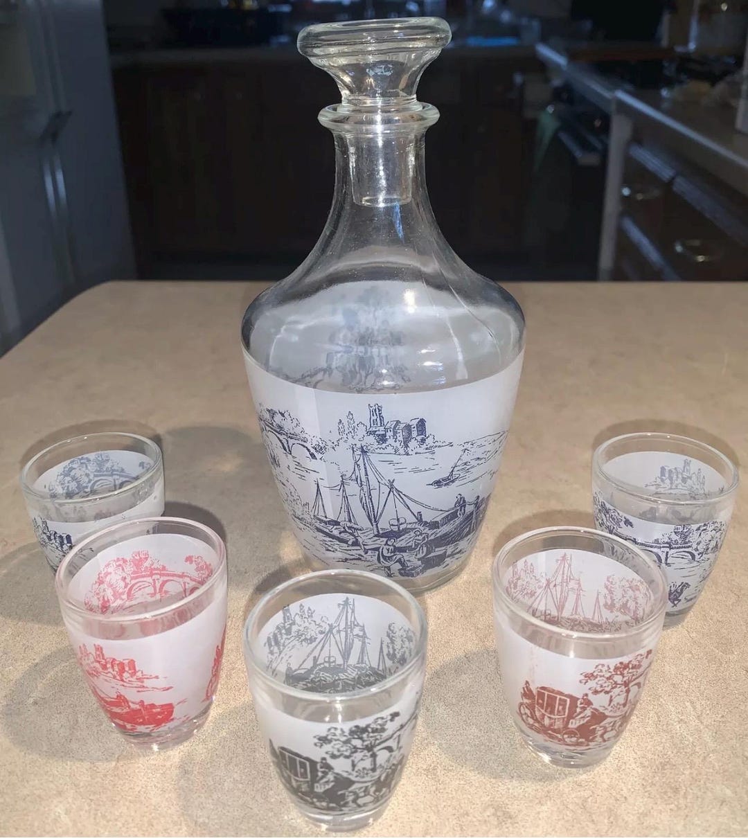 Luminarc France Liquor Decanter & Multi Color 5 Shot Glass Set ...