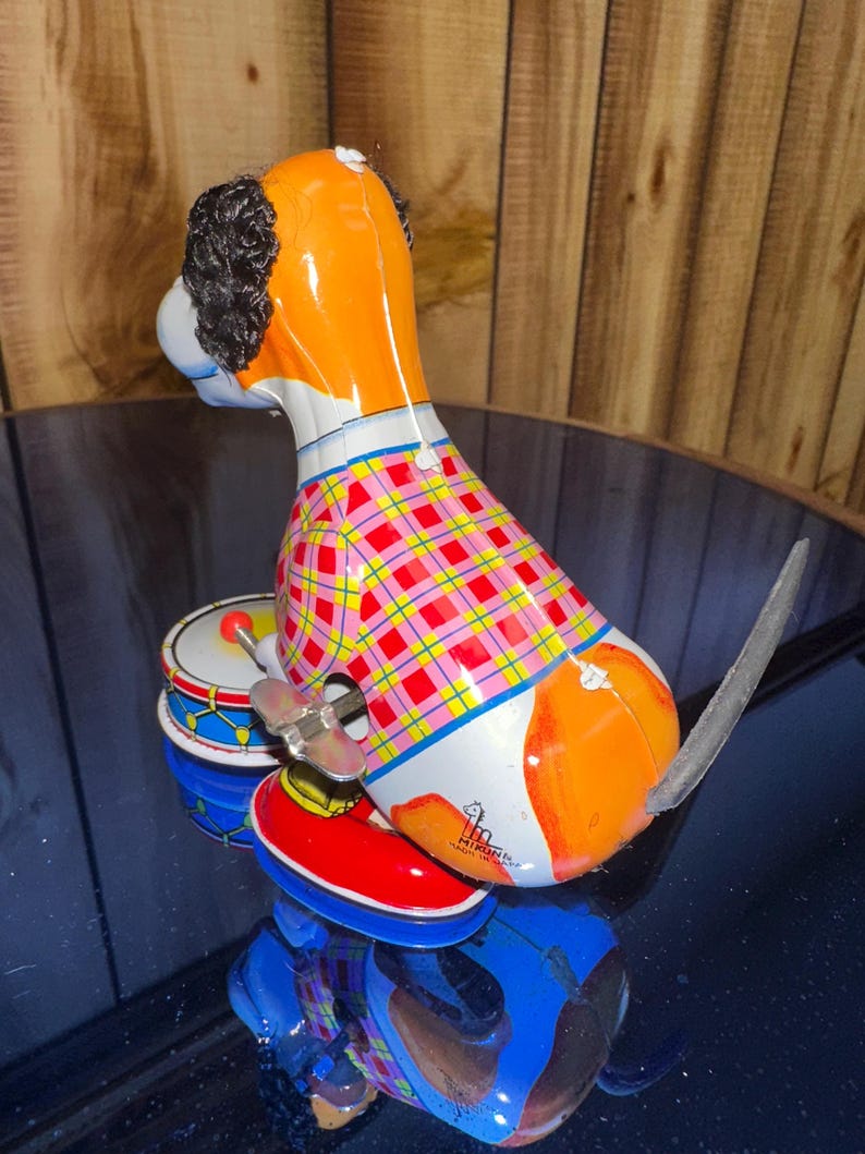 Mechanical Doggie Drummer Tin Wind-up Toy Dog W/box MIKINI Japan 1960's ...