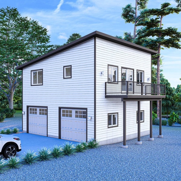30' X 30' Two Bedroom Garage Apartment Architectural Plan With ...