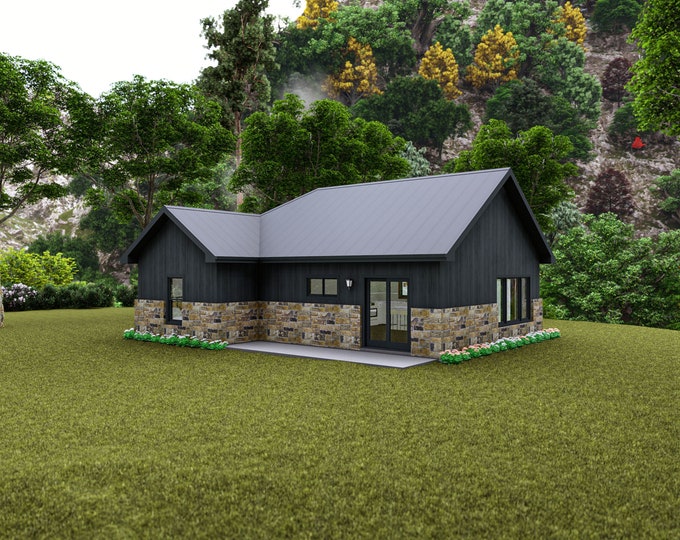 24x38 Cottage House Plan PDF: Small 2 Bedroom Cabin Blueprint (instant ...