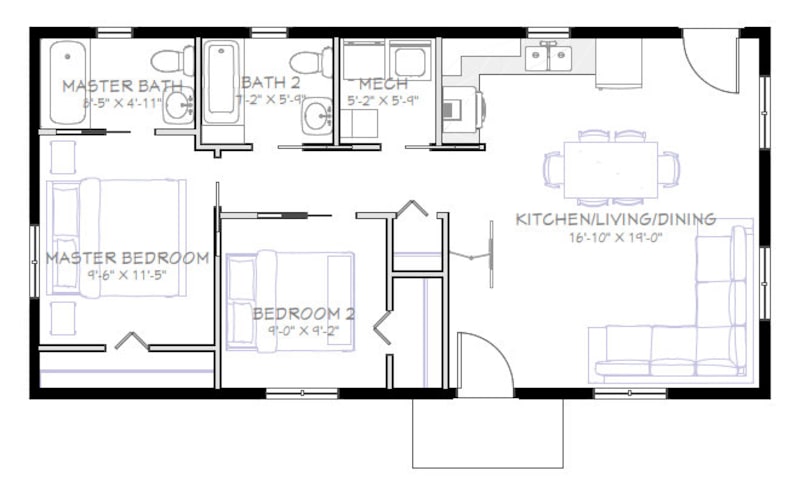 40' X 20' Two Bedroom Small House - PDF Architectural Plan With ...