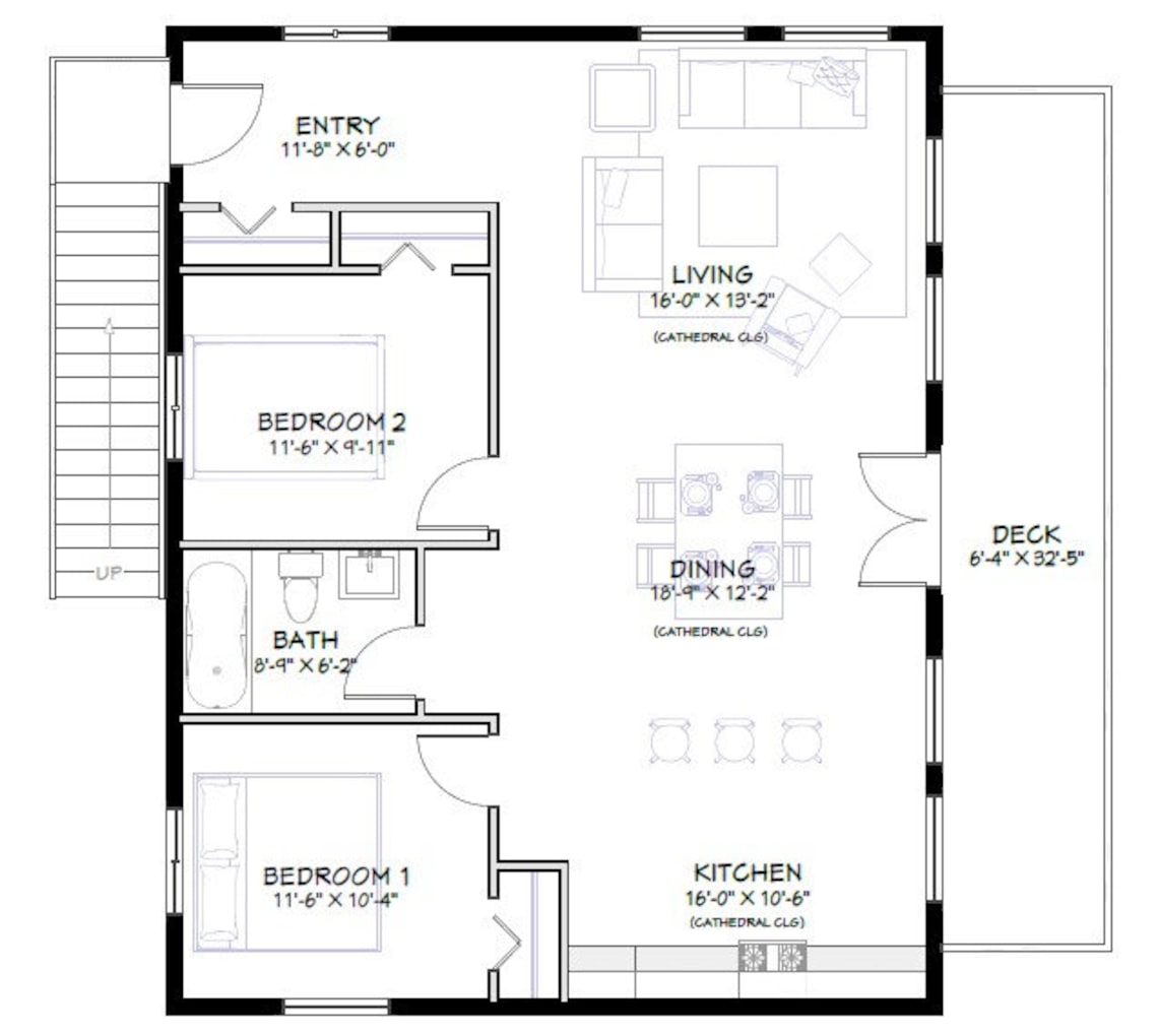 28' X 36' Two Bedroom Garage Apartment - PDF Architectural Plan With ...