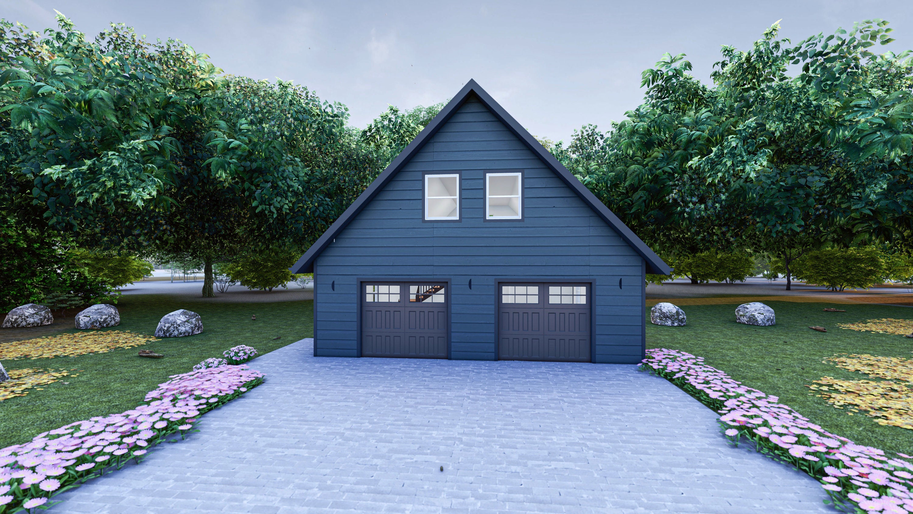 Two Car Garage Plan With Loft: 28' X 32' Cape Style (PDF Architectural ...