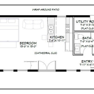 32' X 16' One Bedroom Tiny House | Cabin - PDF Architectural Plan With ...