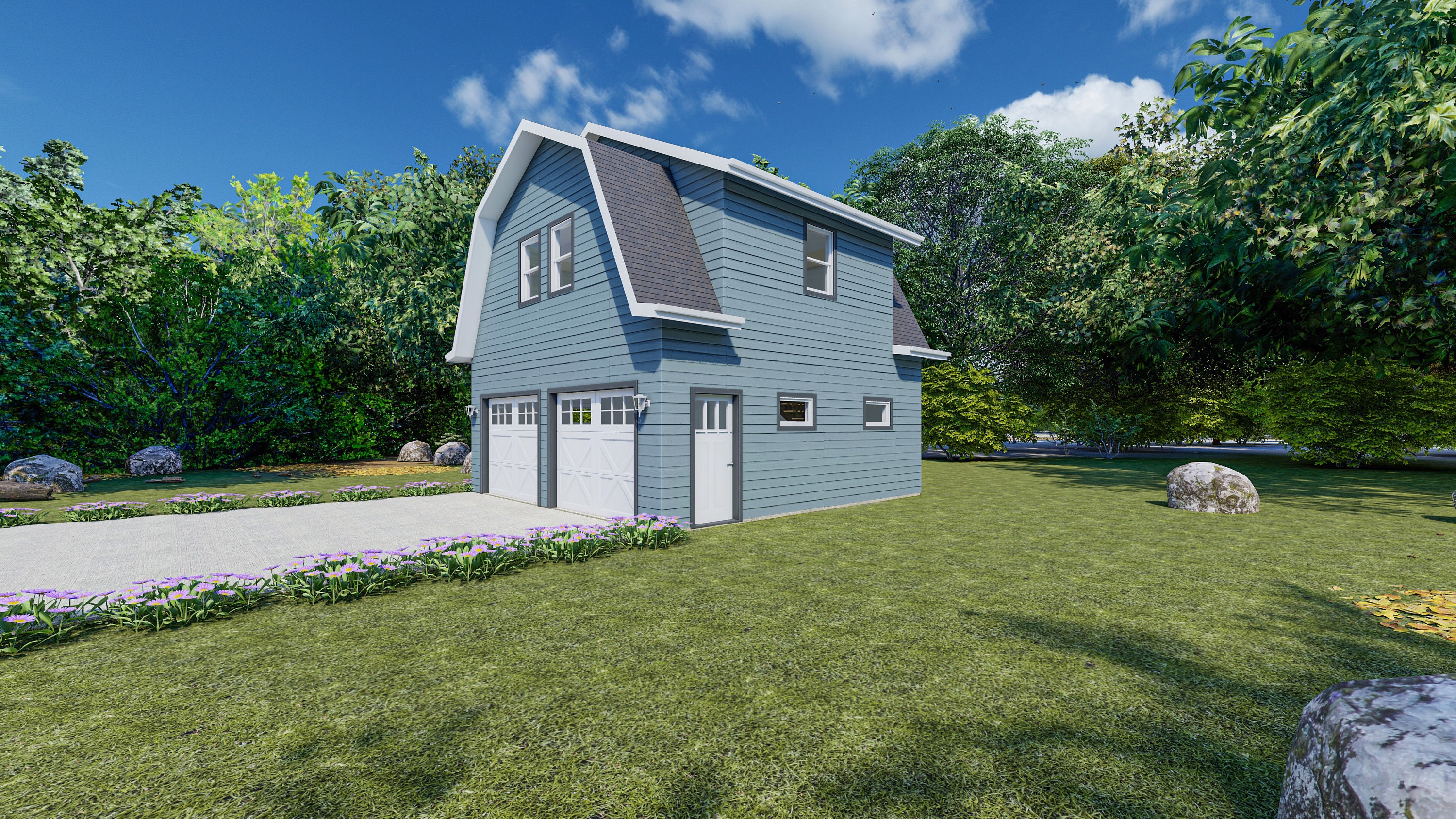 Two Car Gambrel Garage Plan With Loft (PDF Architectural Plan) - Etsy