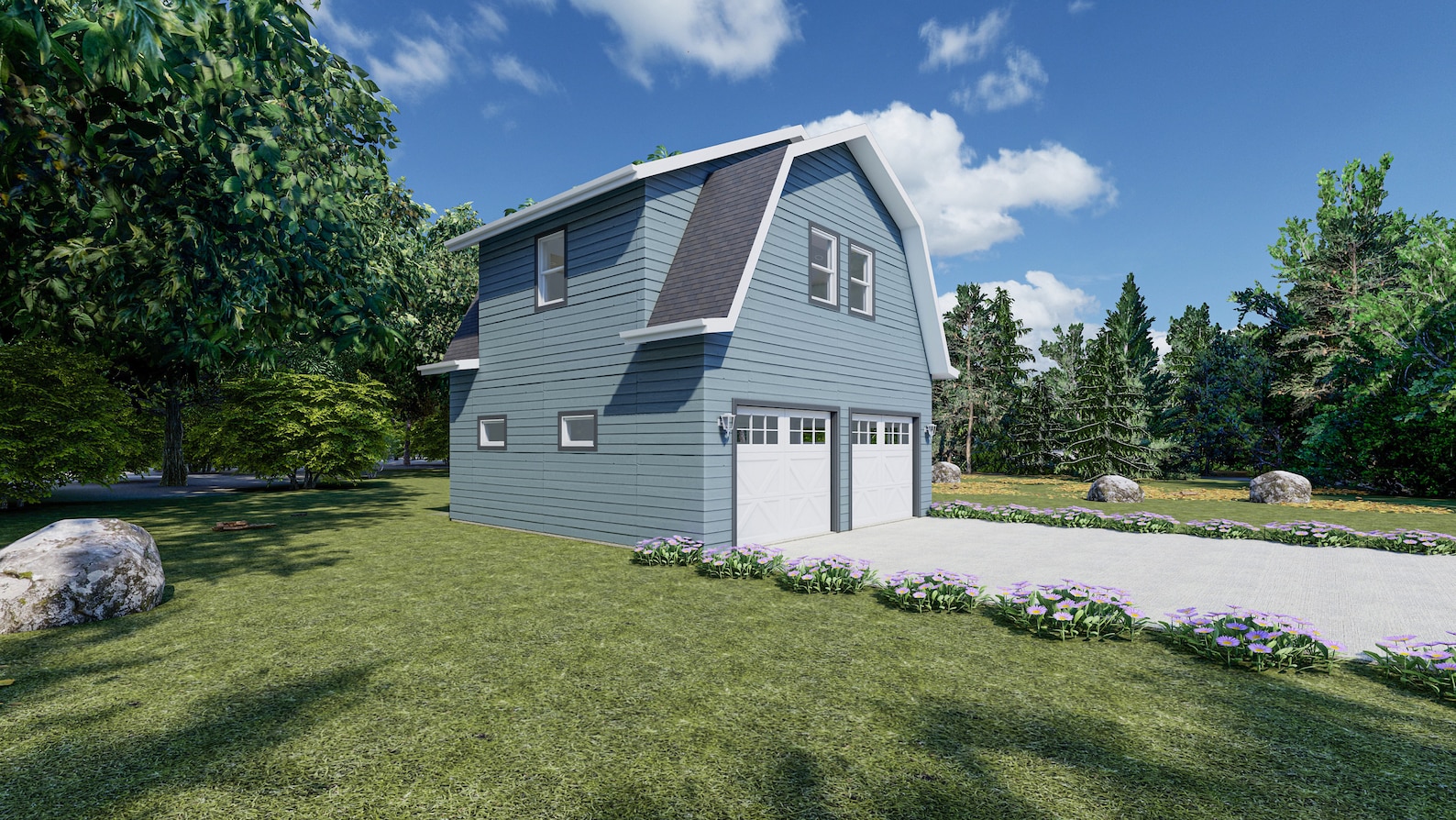 Two Car Gambrel Garage Plan With Loft (PDF Architectural Plan) - Etsy