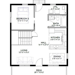 26' X 28' Three Bedroom Getaway House - PDF Architectural Plan With ...