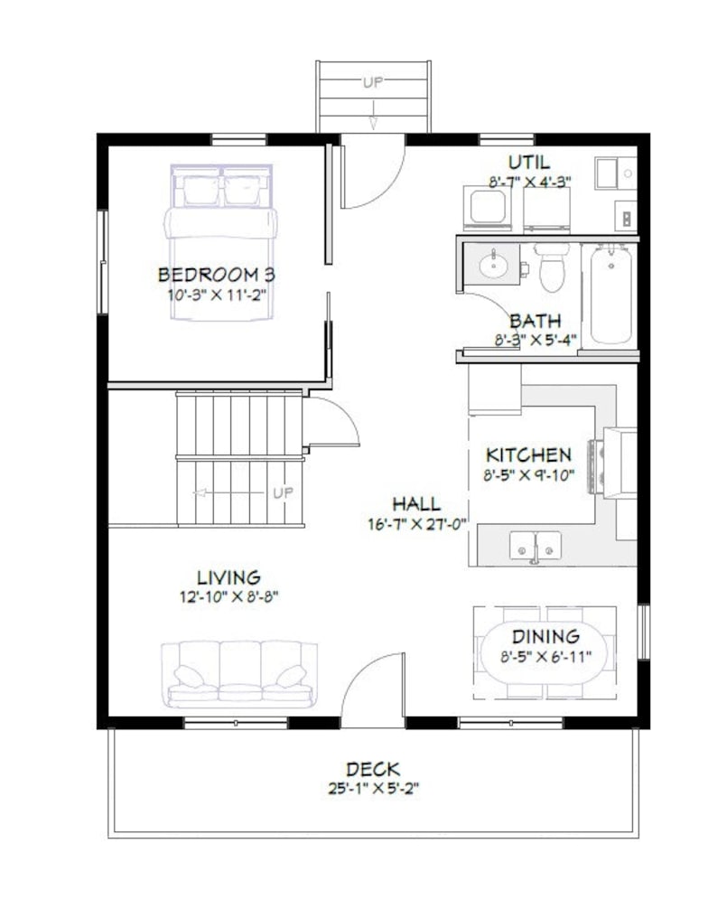 26' X 28' Three Bedroom Getaway House - PDF Architectural Plan With ...
