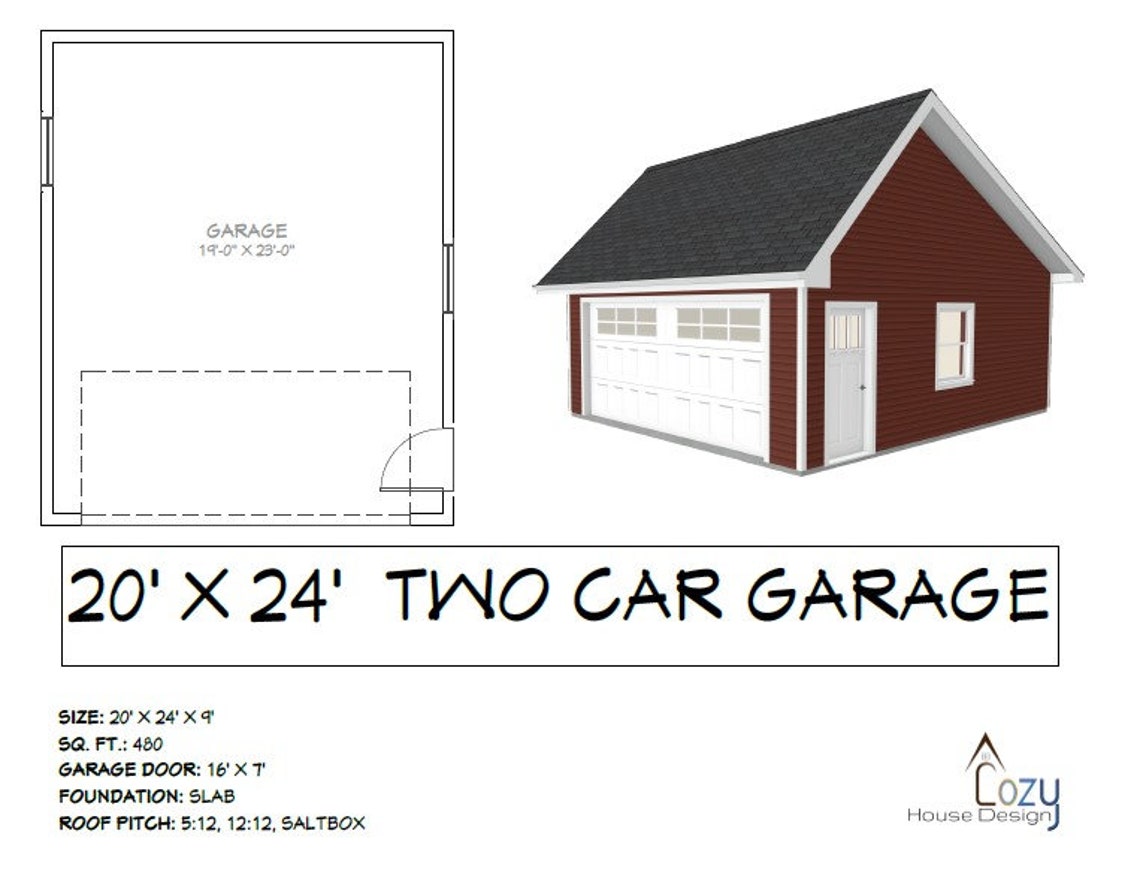 20' X 24' Two Car Garage - PDF Architectural Plan With Materials List ...