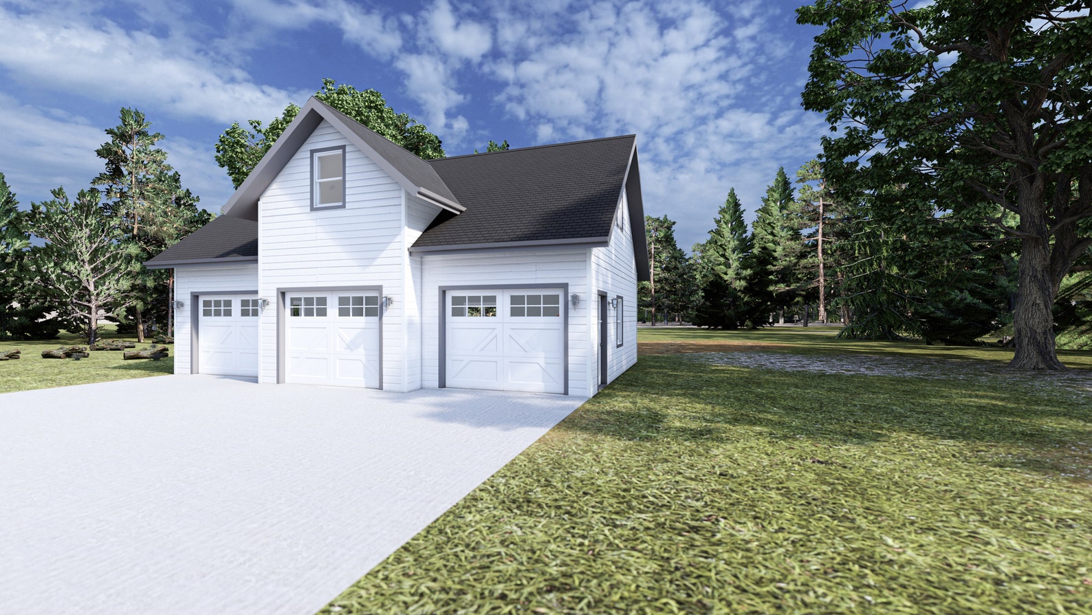 38' X 26' Three Car Garage With Loft PDF Architectural Plan With ...