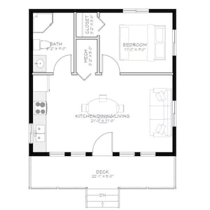 22' X 22' One Bedroom Cabin House - PDF Architectural Plan With ...