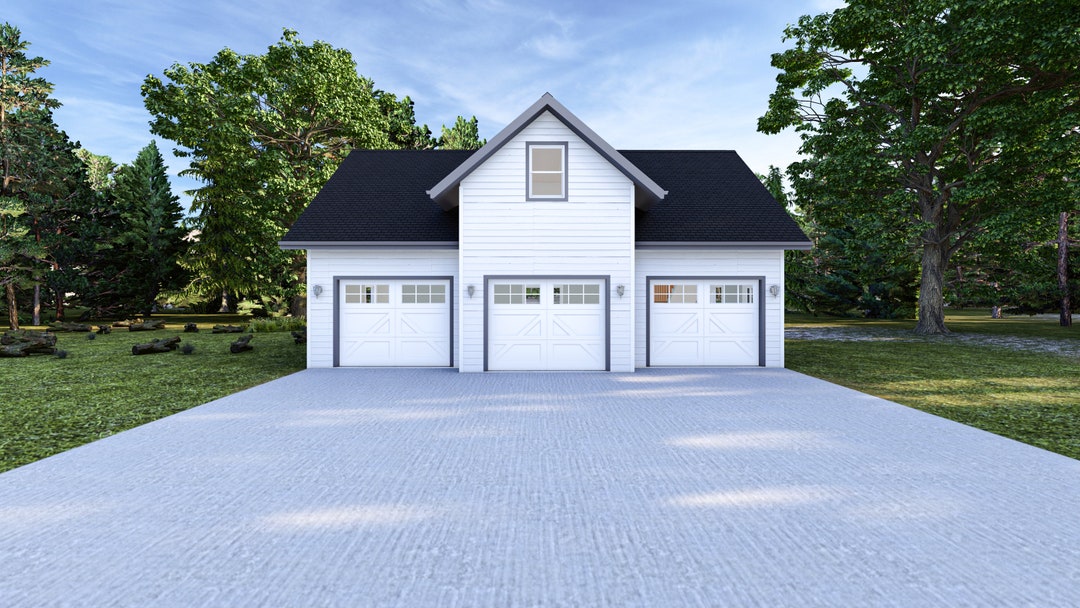 38' X 26' Three Car Garage With Loft - PDF Architectural Plan With ...