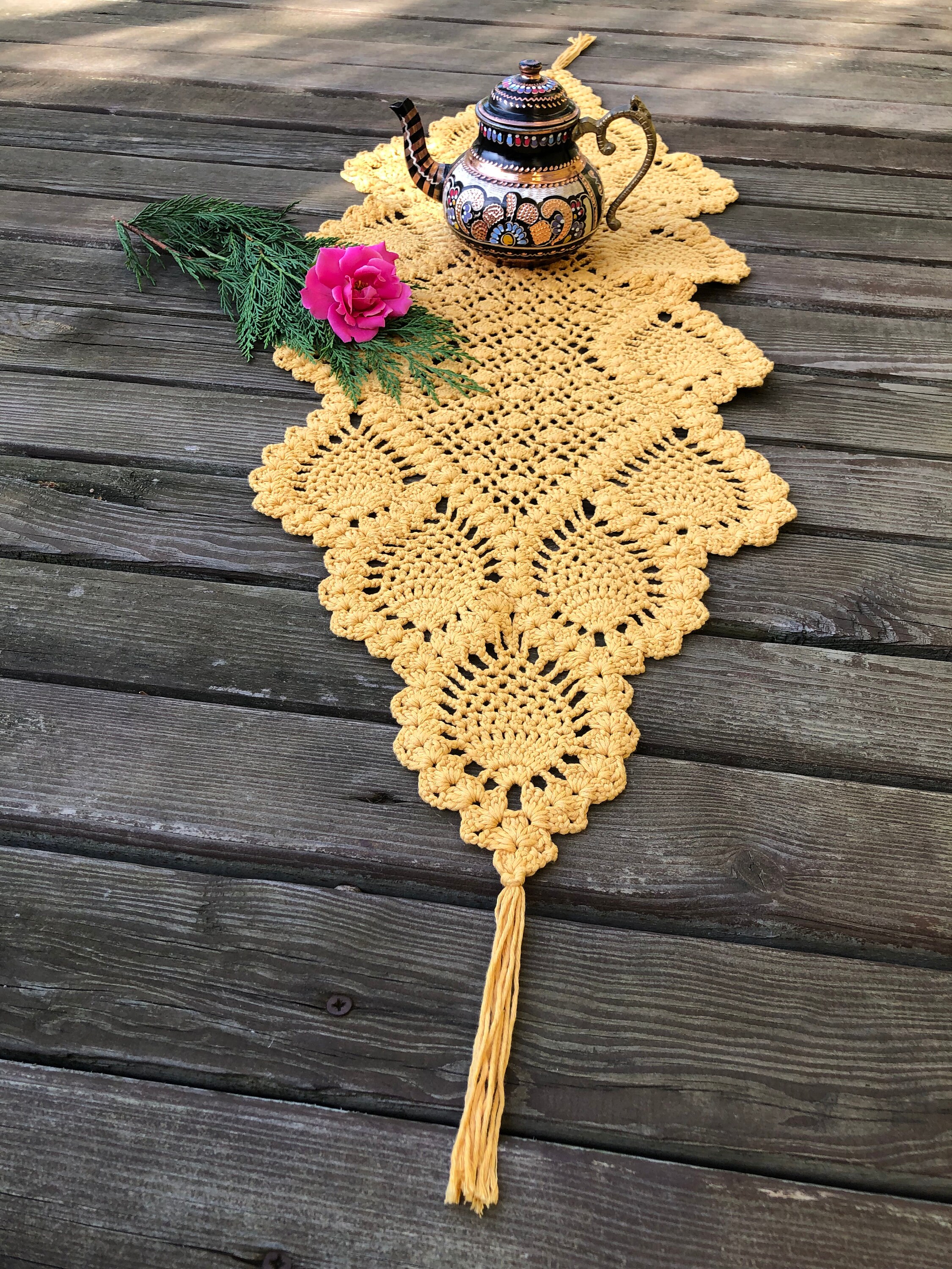 Crochet Tablecloth, Crochet Table Runner, Boho Dining Room Decor, Cotton Table Cover, Coffee ...
