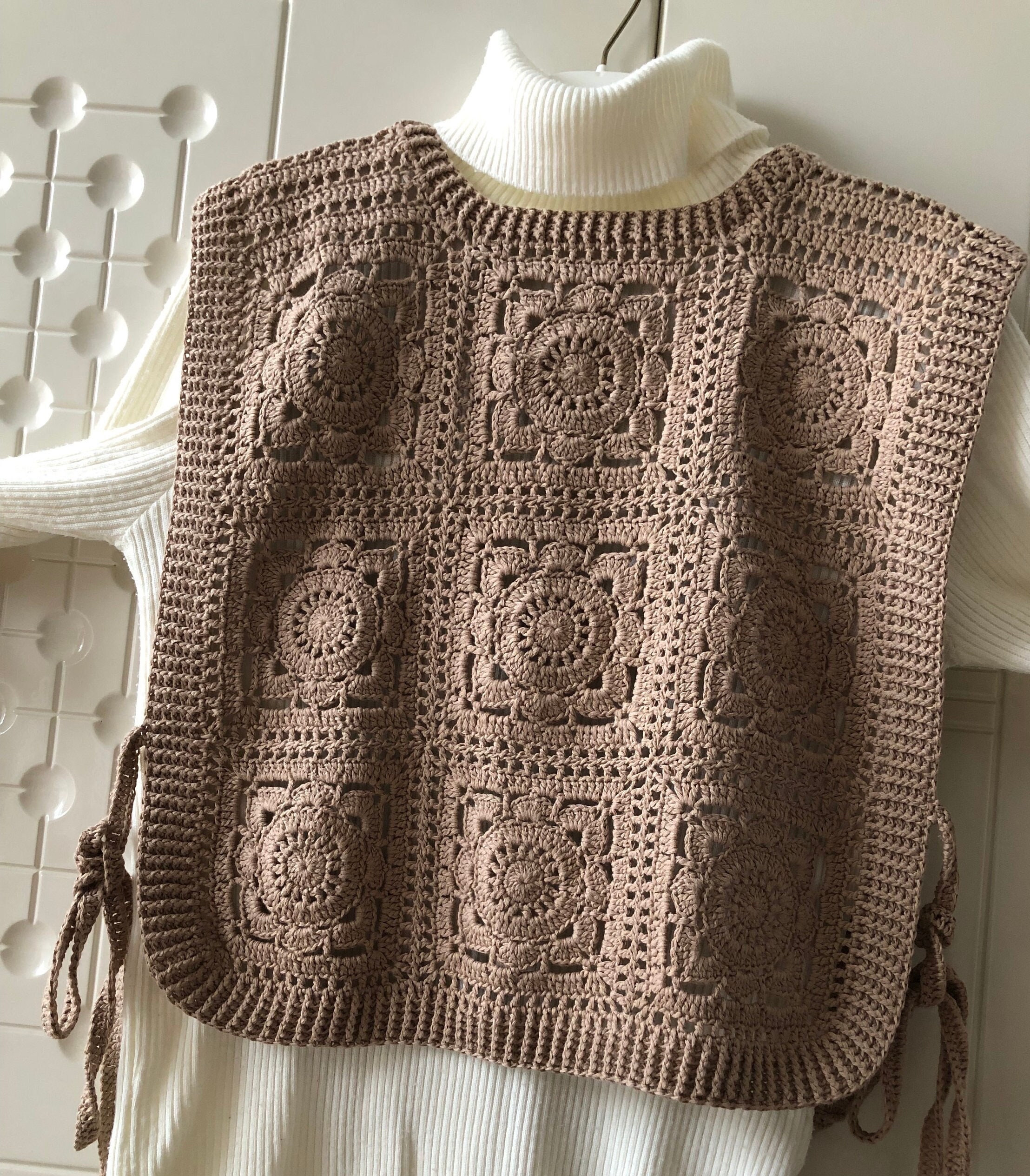 Crochet Bib Vest, Crochet Apron Sweater, Willow Square Top, Crochet ...