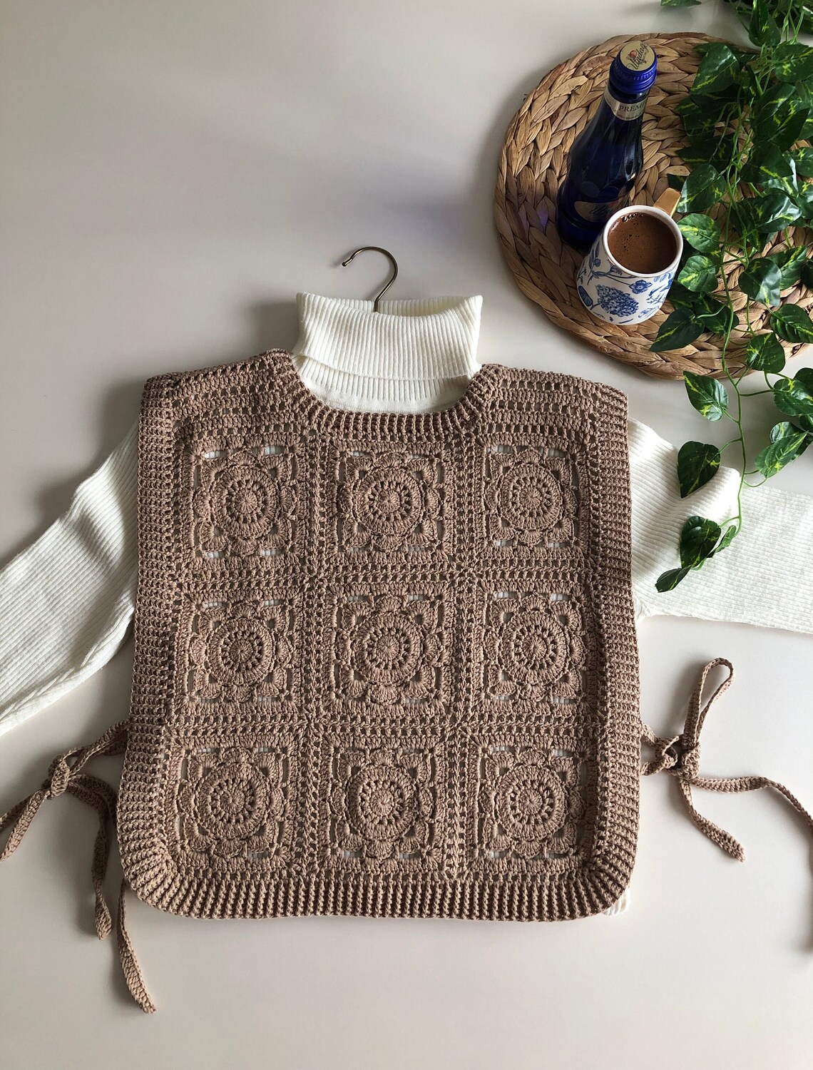Crochet Bib Vest, Crochet Apron Sweater, Willow Square Top, Crochet ...