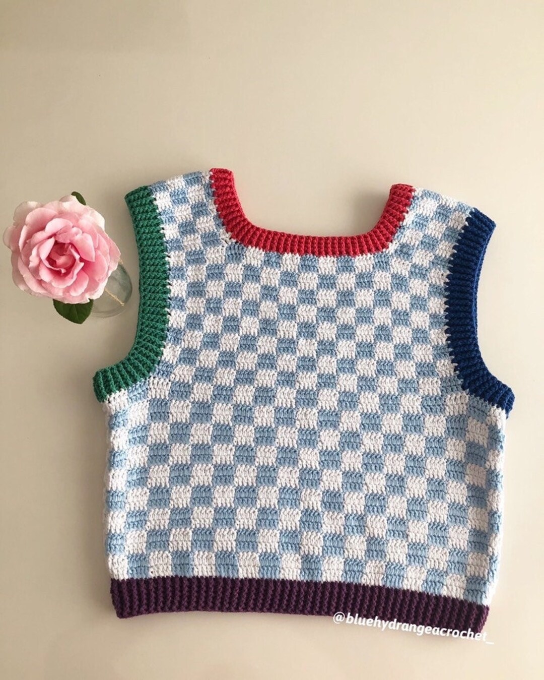 Checkered Vest, Crochet Checkerboard Vest, Plaid Vest, Checkered ...