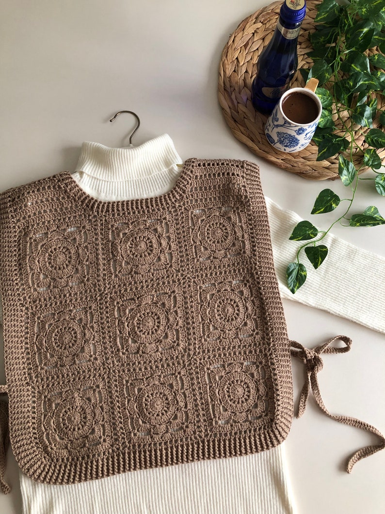 Crochet Bib Vest, Crochet Apron Sweater, Willow Square Top, Crochet ...