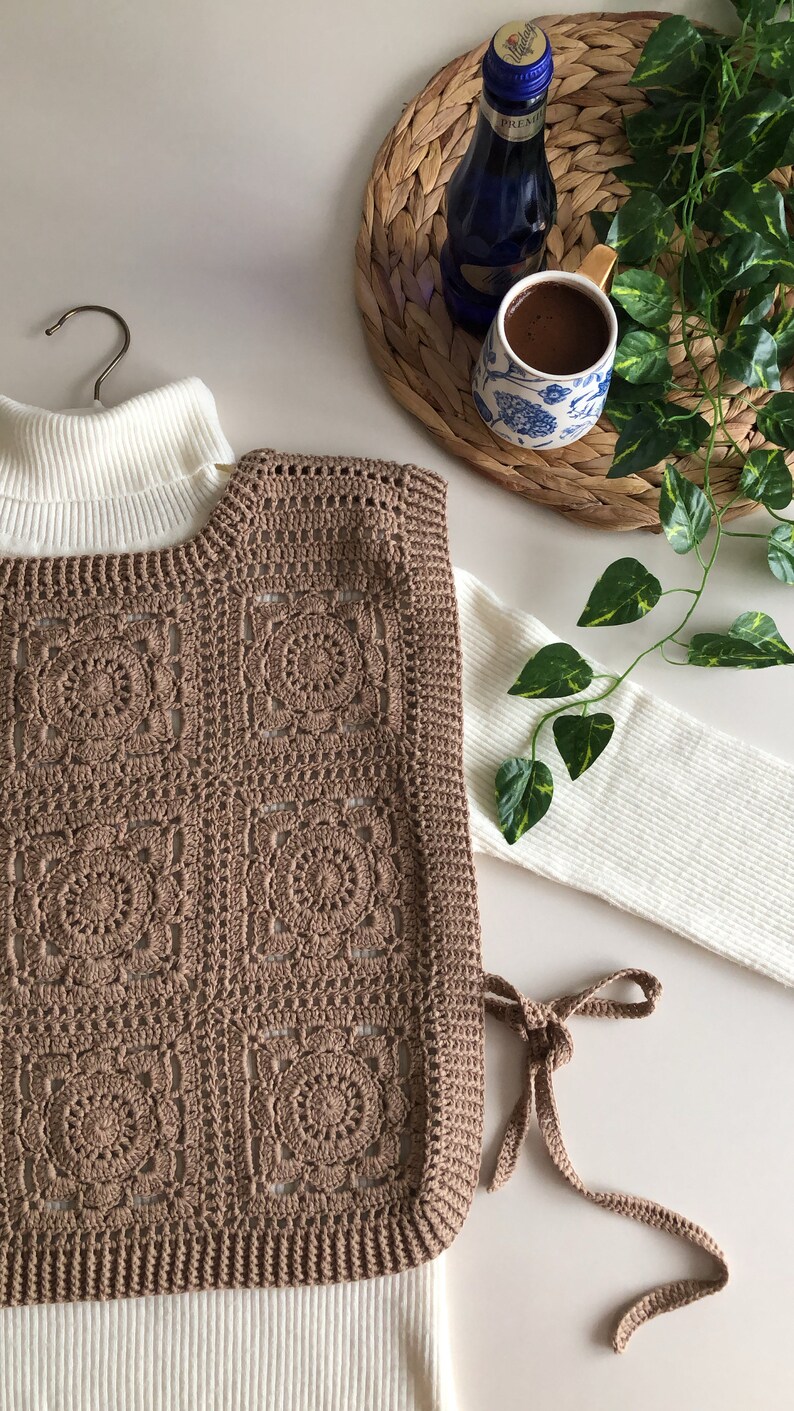 Crochet Bib Vest, Crochet Apron Sweater, Willow Square Top, Crochet ...