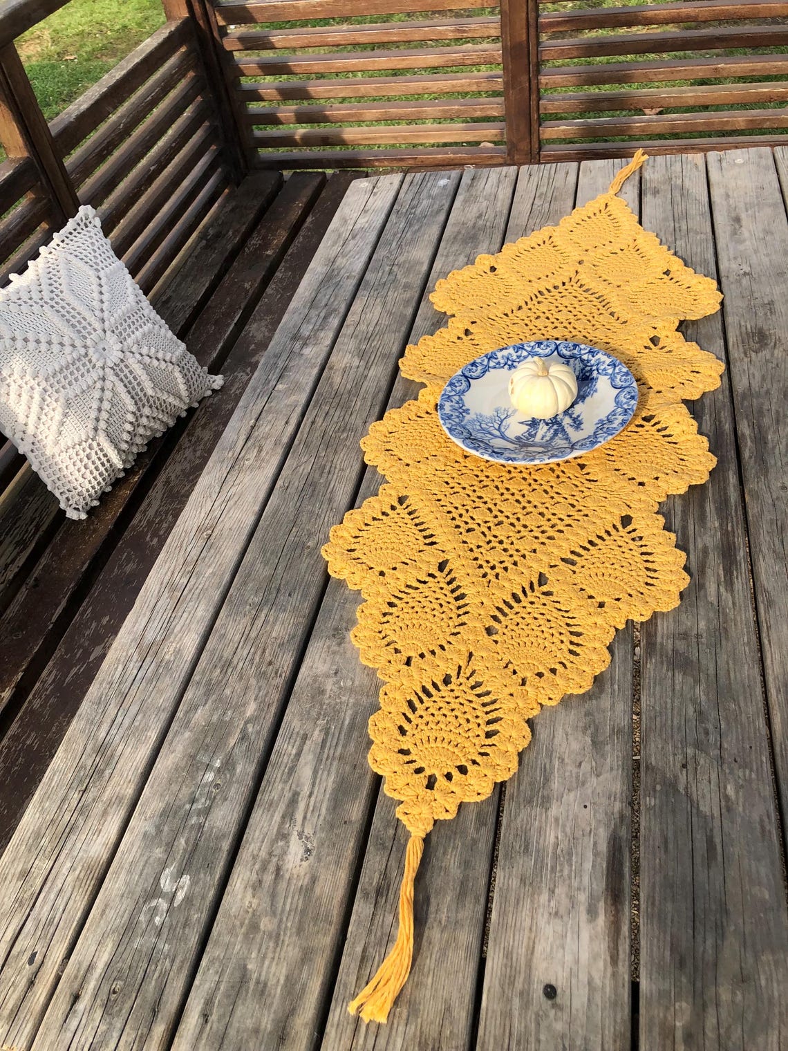 Crochet Tablecloth, Crochet Table Runner, Boho Dining Room Decor, Cotton Table Cover, Coffee ...