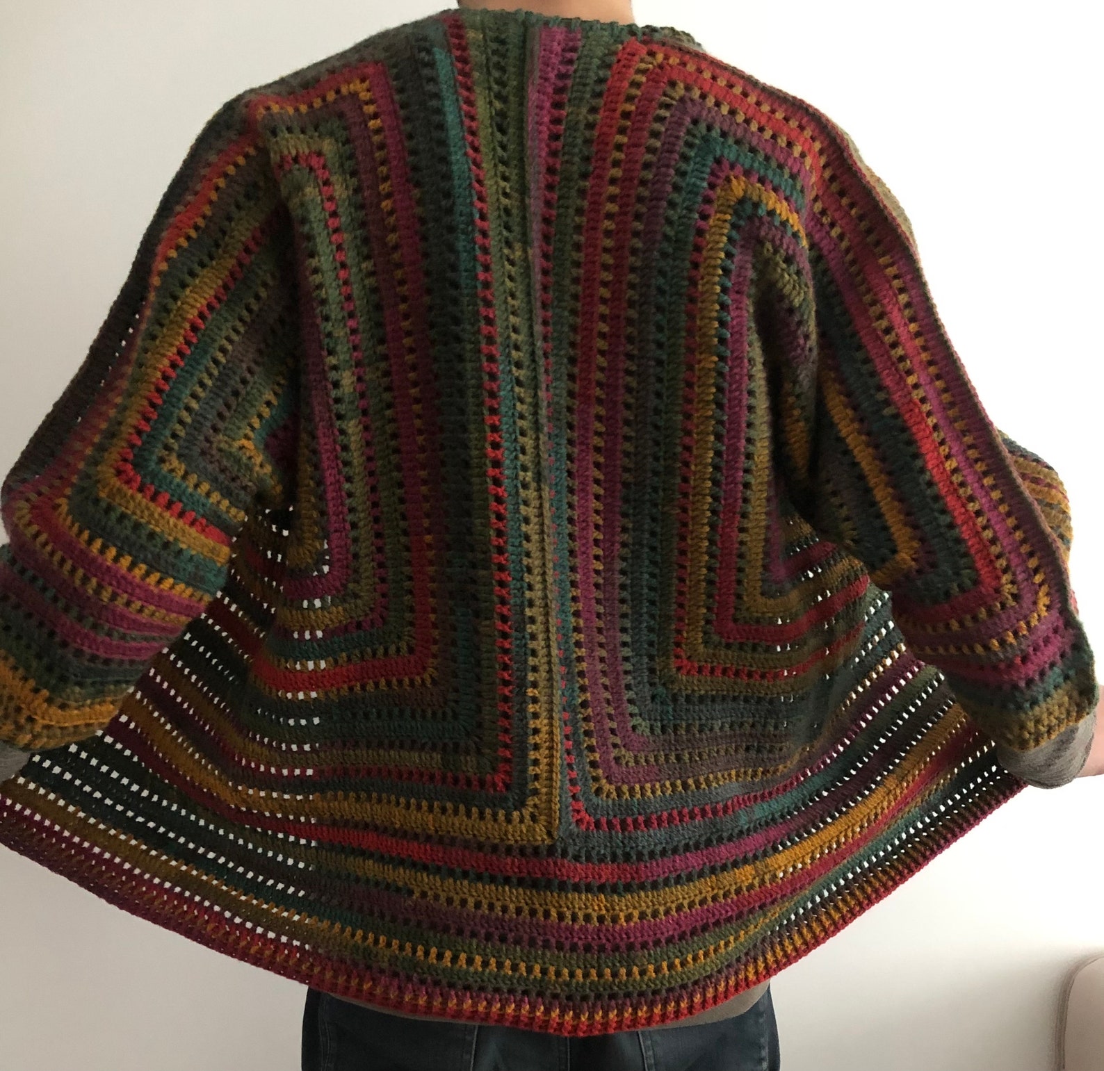 Crochet Granny Hexagon Cardigan, Autumn Color Coat, V-neck Crochet ...