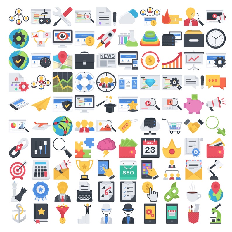 100 Business Icon Pack Colorful, SVG, Ai, EPS, Psd, PNG, 32x32-512x512 ...