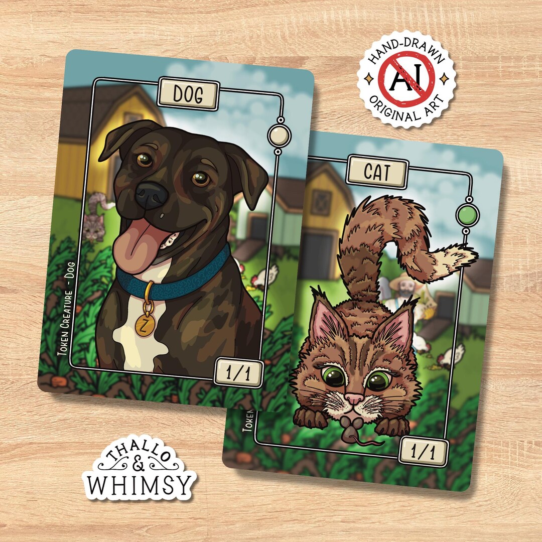 Cat & Dog MTG Tokens X6 – Hand-illustrated - Rin and Seri Commander - Etsy