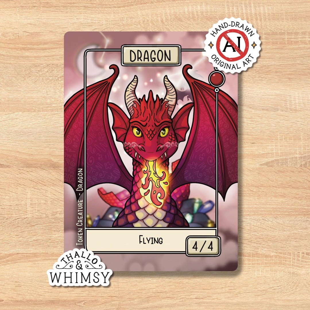 Dragon MTG Tokens (5-pack) – Hand-illustrated 4/4 Red Flying, Commander ...
