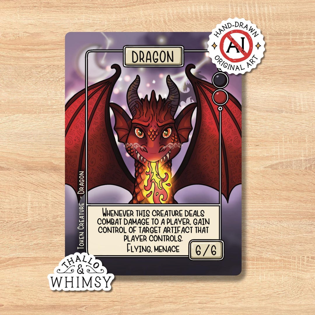 Dragon MTG Tokens (5-pack) – Hand-illustrated 6/6 Black Red Flying ...