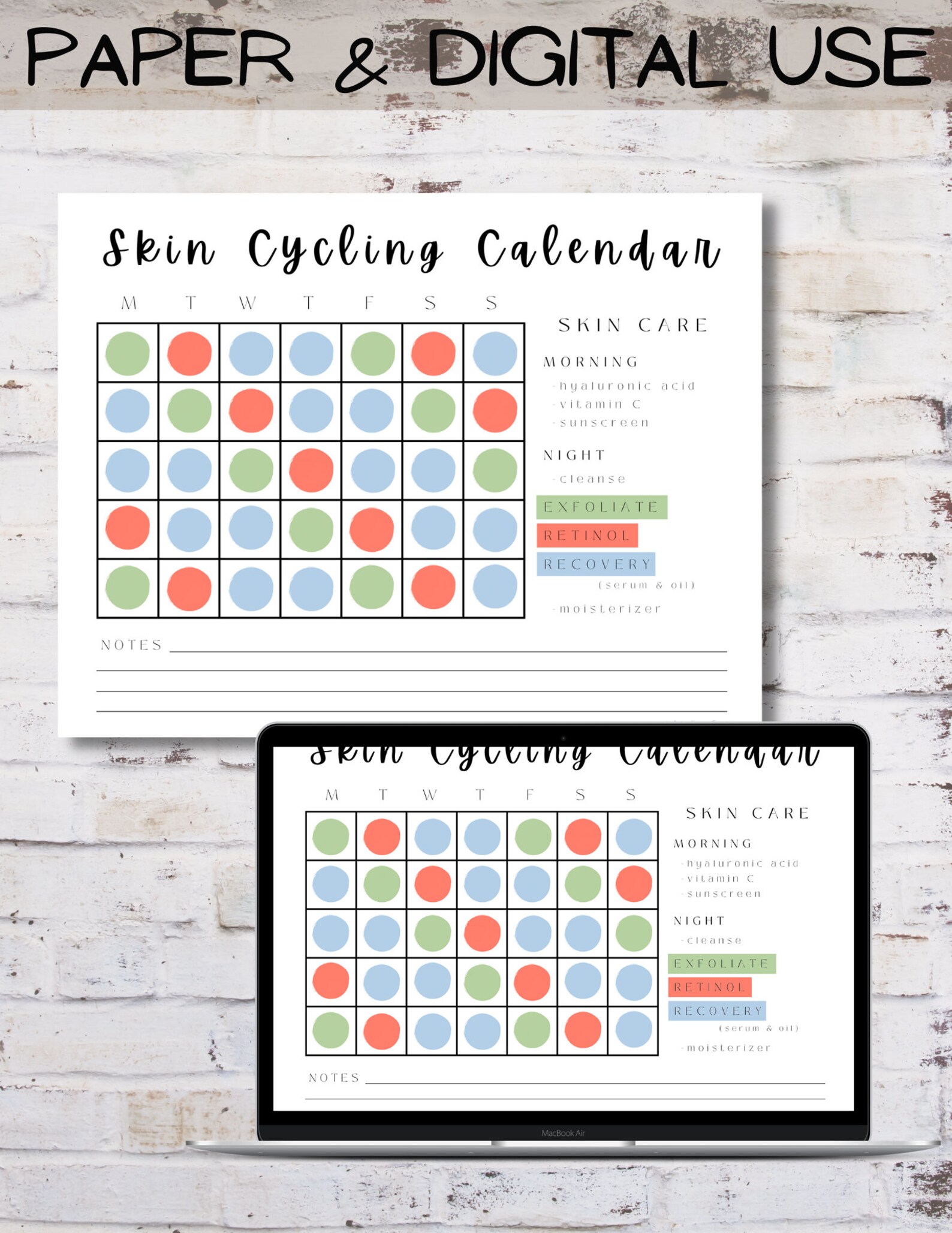 Skin Cycling Calendar | Skin Care | Self Care | Printable PDF ...