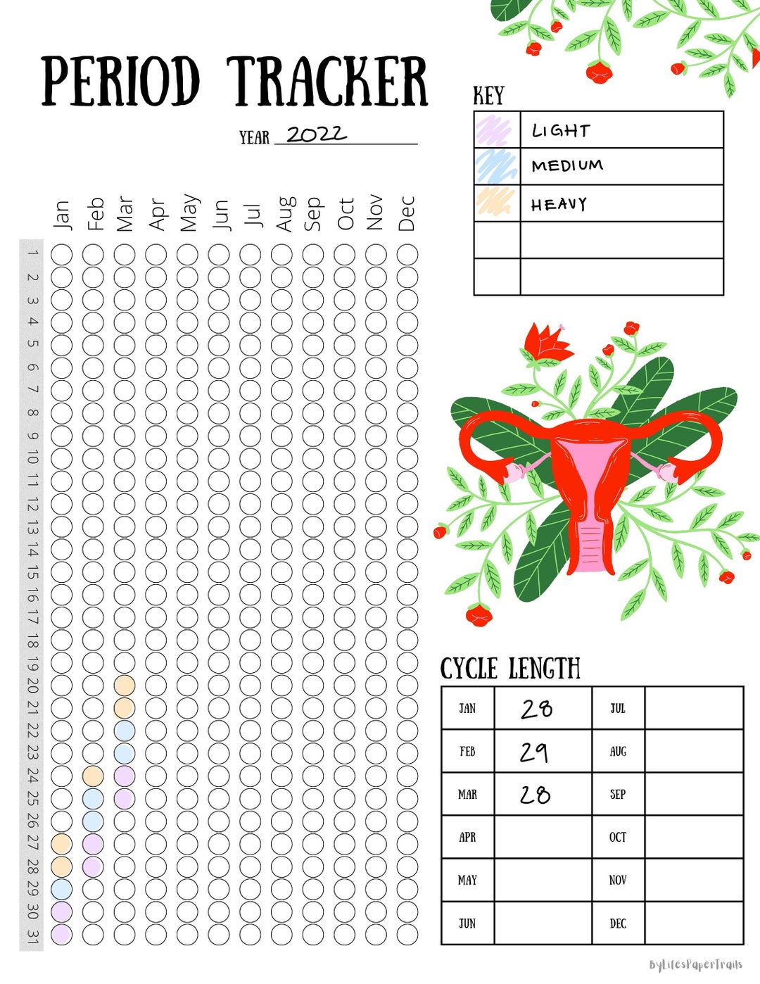 Period Tracker Period Planner Yearly Menstruation Journal Cycle Tracker ...