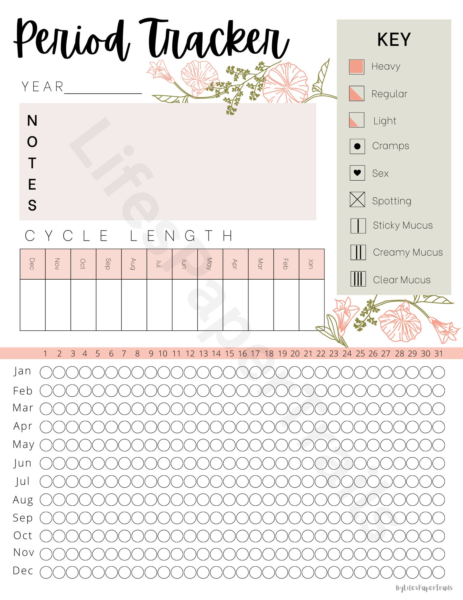 Period Tracker Period Planner Yearly Menstruation Journal Period Pain ...