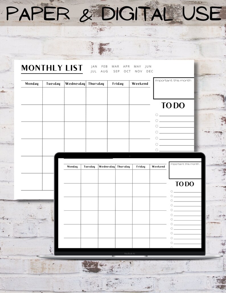 Monthly Planner | Monthly Overview | Month at a Glance | Printable ...