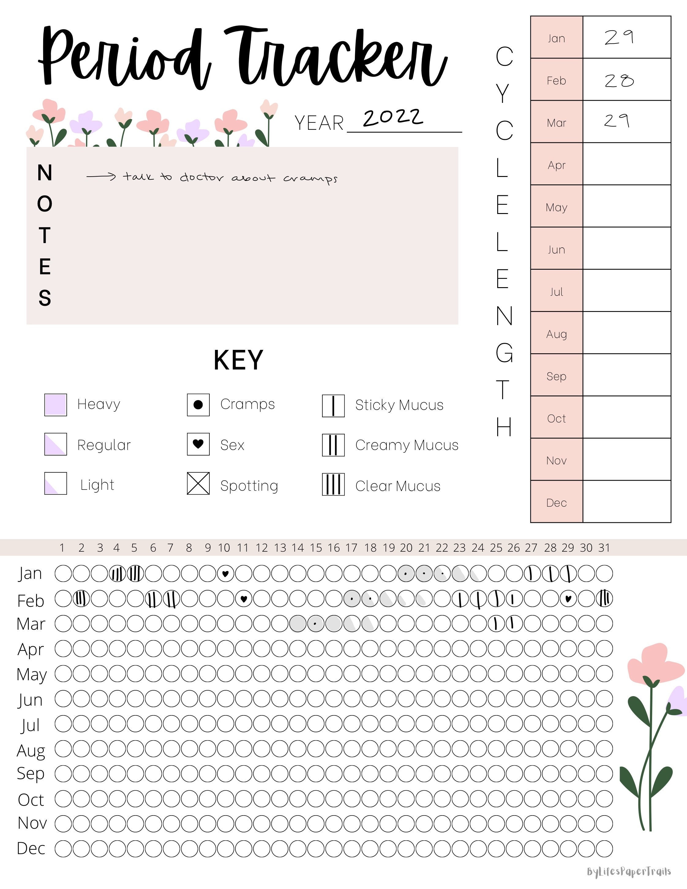 Period Tracker Period Planner Yearly Menstruation Journal Cycle Tracker ...