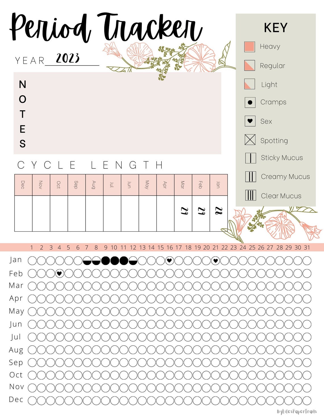 Period Tracker Period Planner Yearly Menstruation Journal Period Pain ...