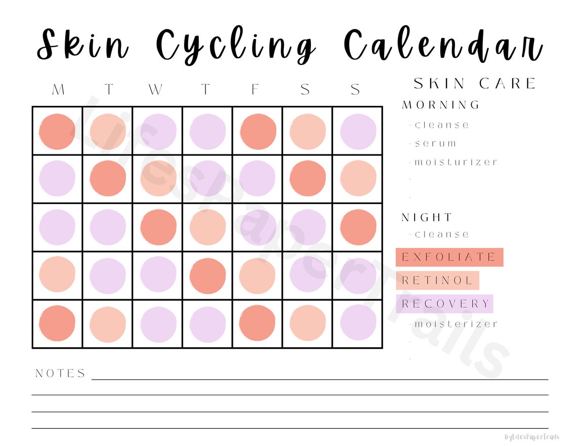 Skin Cycling Calendar Skin Care Self Care Skin Health Etsy