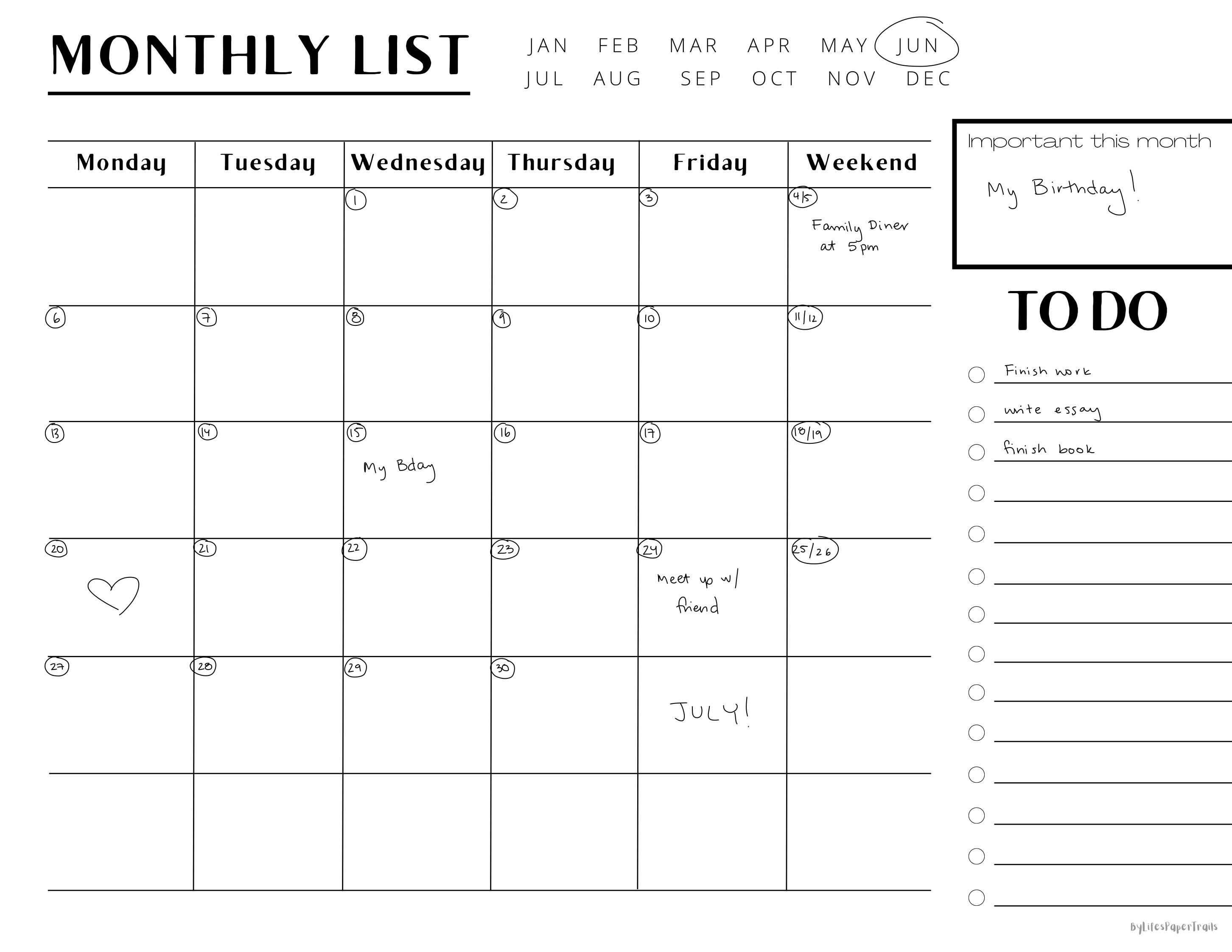 Monthly Planner | Monthly Overview | Month at a Glance | Printable ...