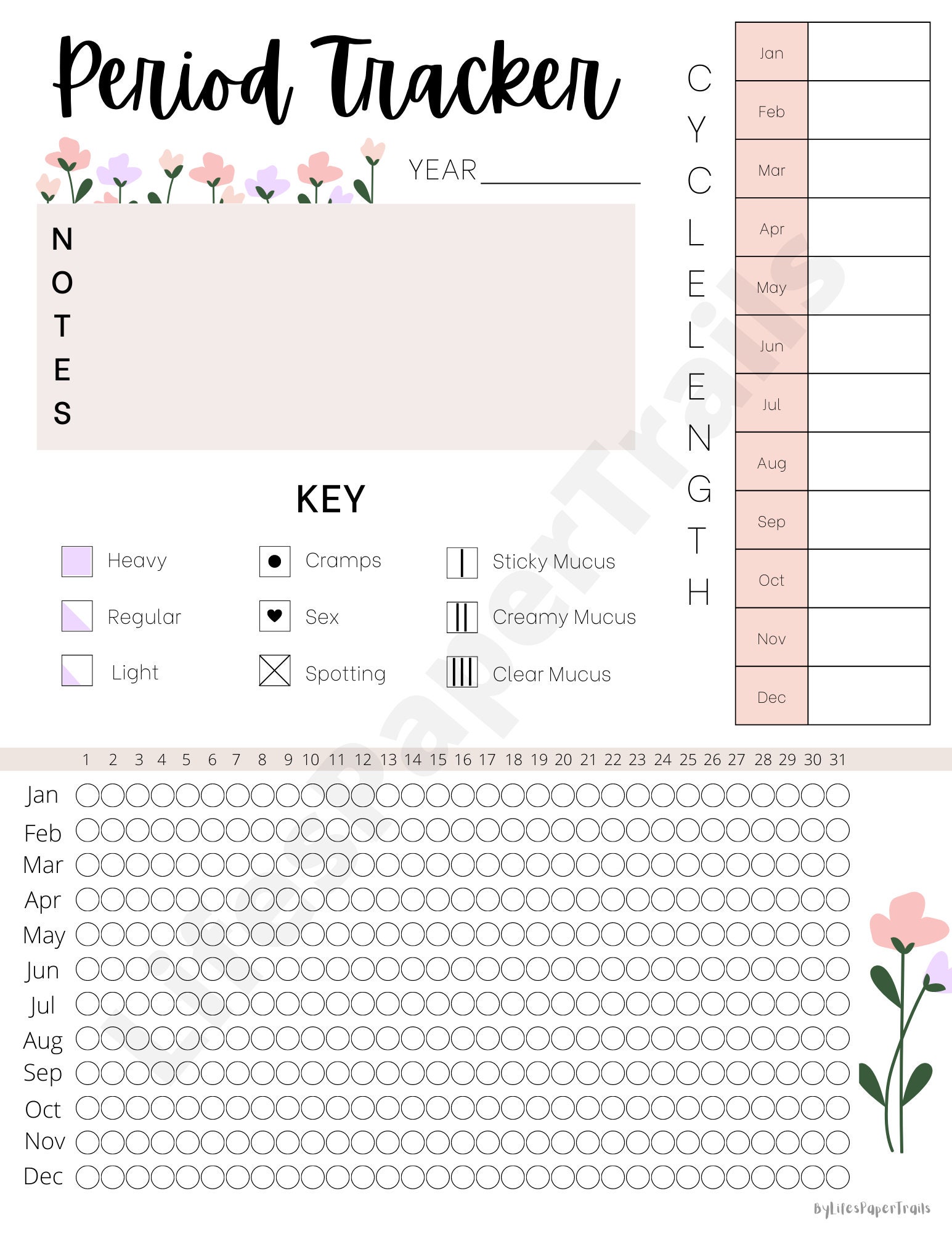 Period Tracker Period Planner Yearly Menstruation Journal Cycle Tracker ...