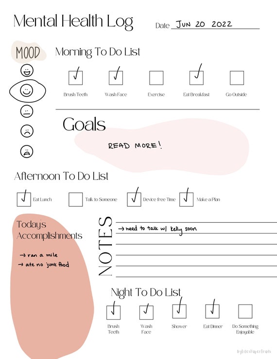 Mental Health Log Daily Checklist Planner Pages - Etsy