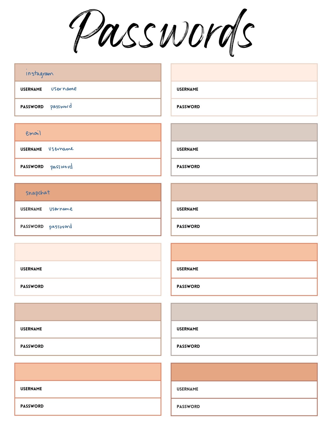 Password Keeper Password Journal Printable Goodnotes - Etsy