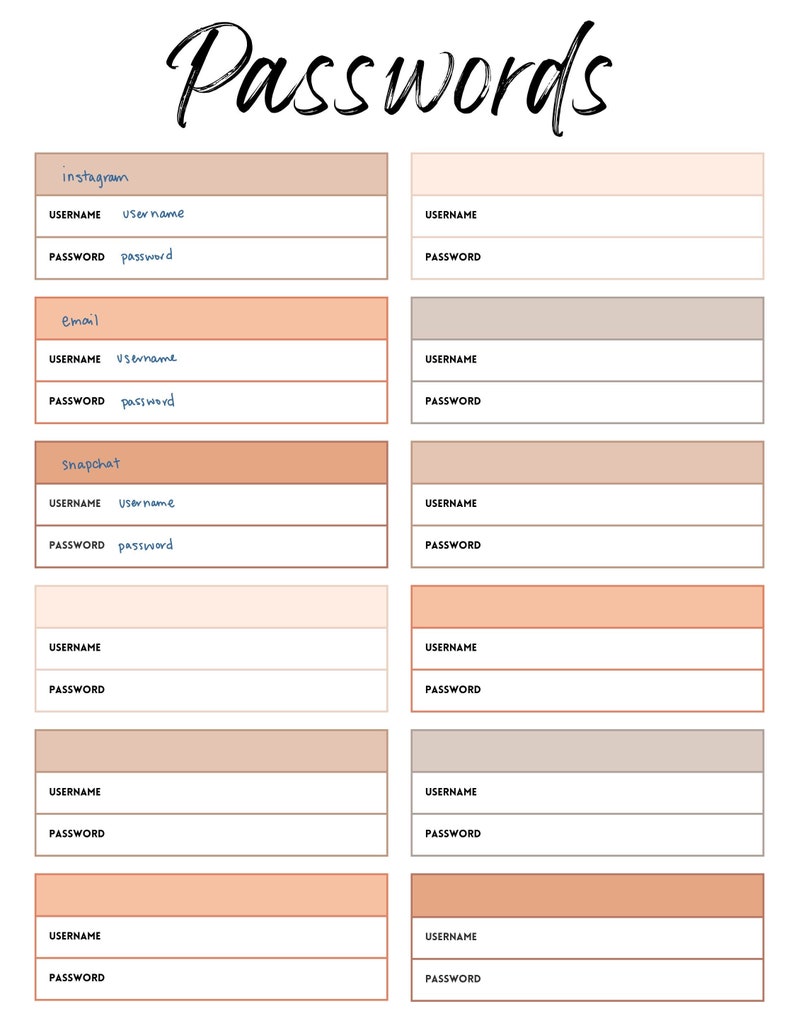 Password Keeper Password Journal Printable Goodnotes - Etsy