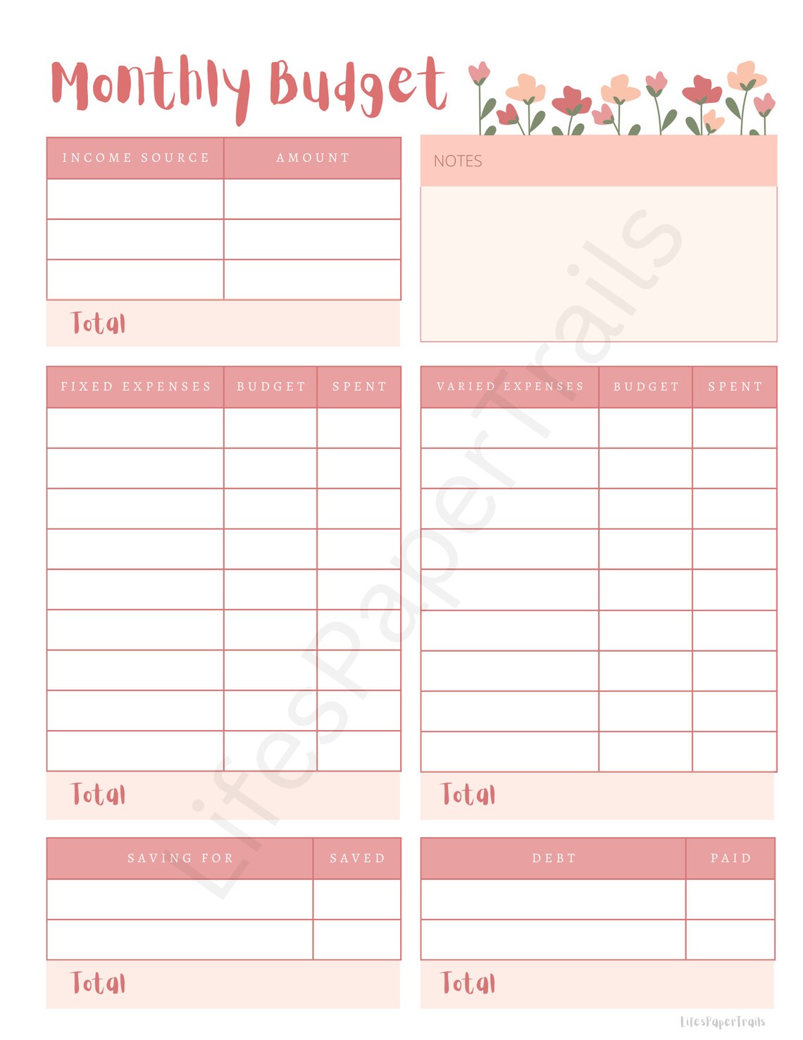 Monthly Budget Tracker | Budget Template | Budget Planner | Printable ...