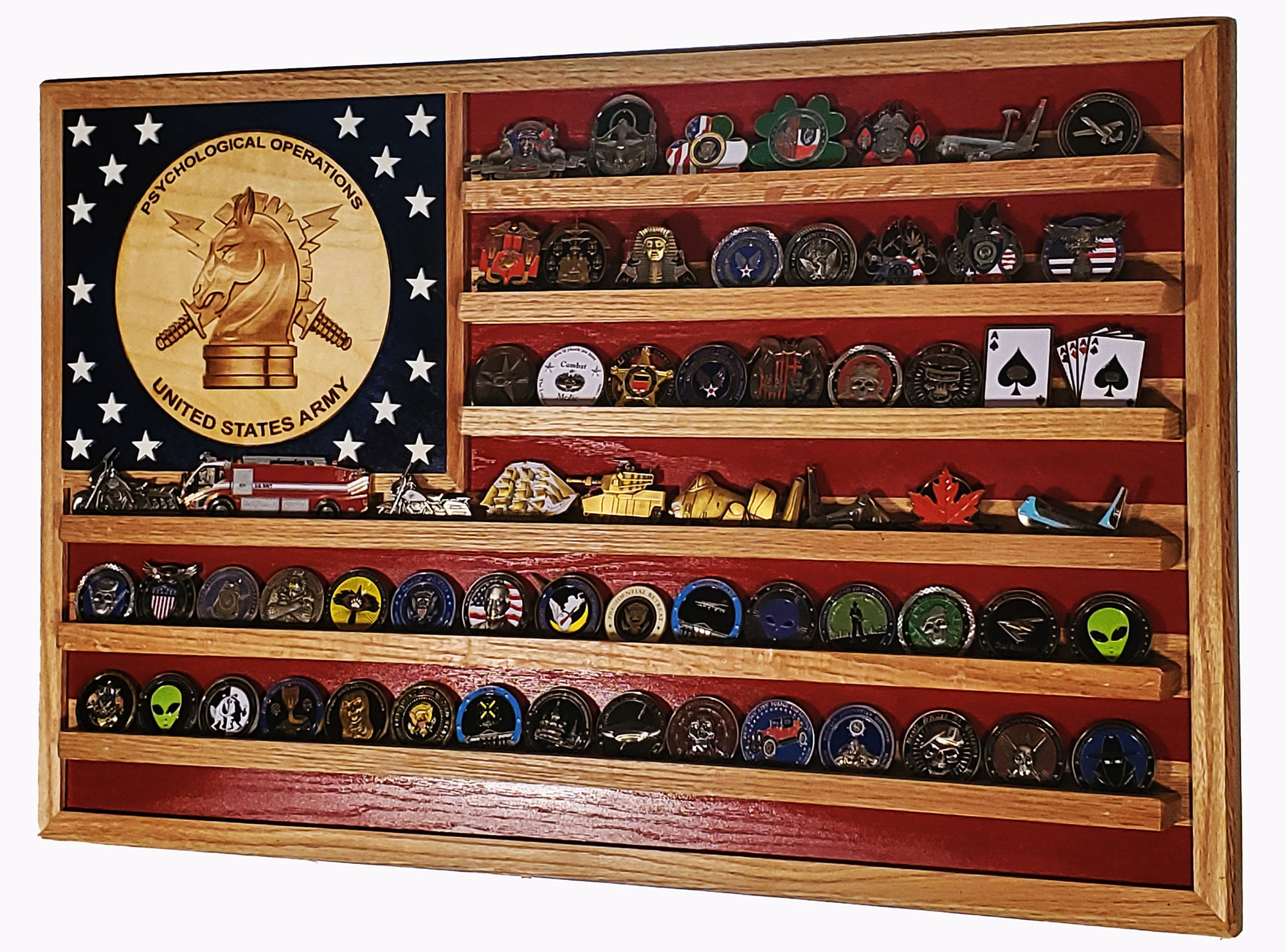 US Army Psychological Operations Hardwood Oak Challenge Coin Display ...