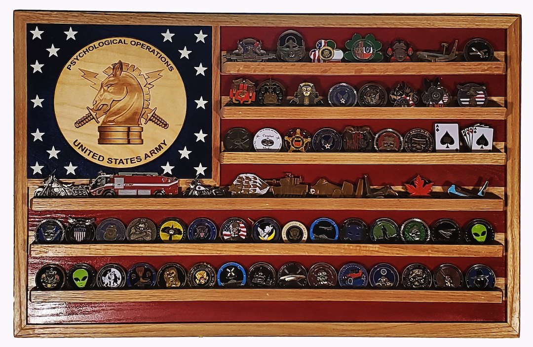 US Army Psychological Operations Hardwood Oak Challenge Coin Display ...
