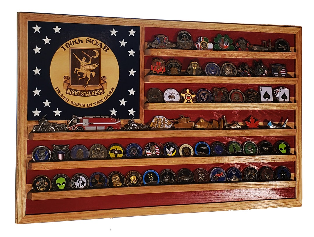 160th SOAR Challenge Coin Display: Hardwood Flag, Holds 80 Coins - Etsy