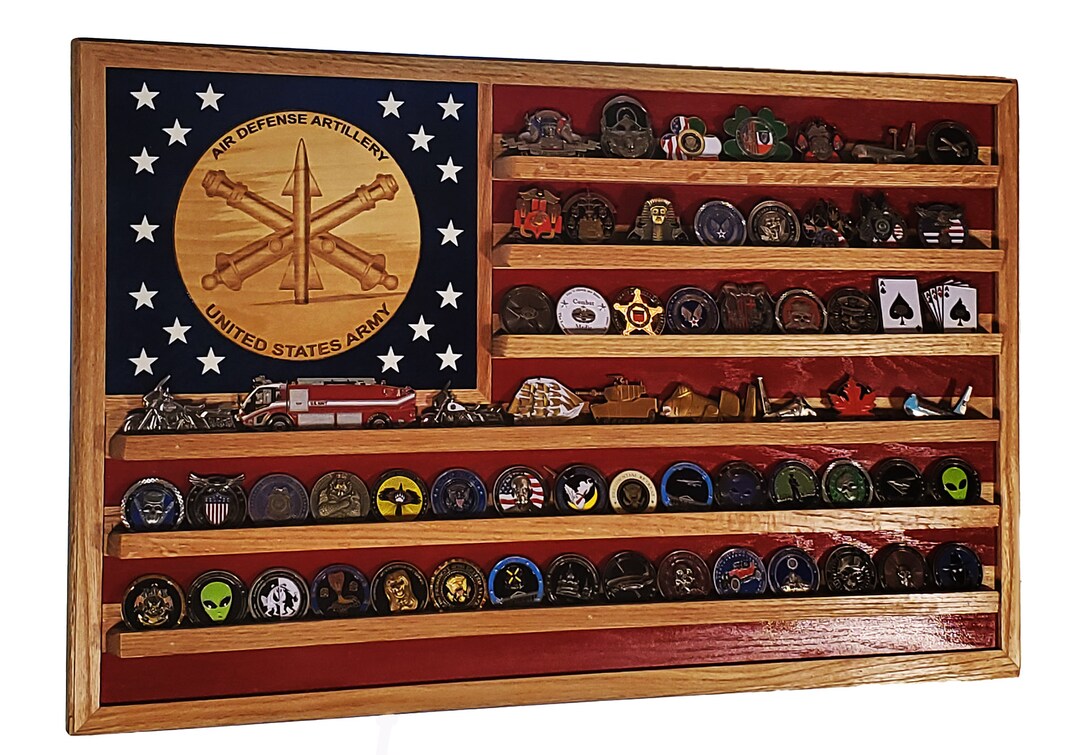 US Army Air Defense Artillery Hardwood Oak Challenge Coin Display Flag ...